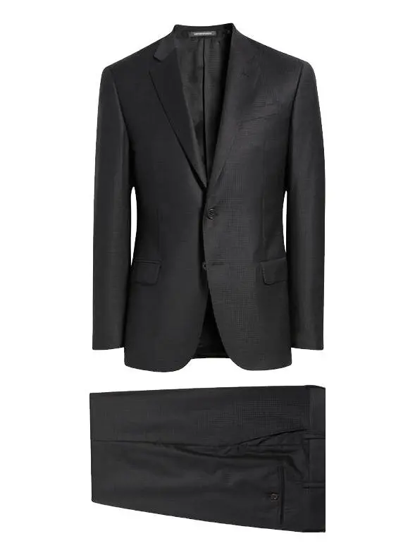 Emporio Armani Black Microcheck Wool Suit - Solid Black