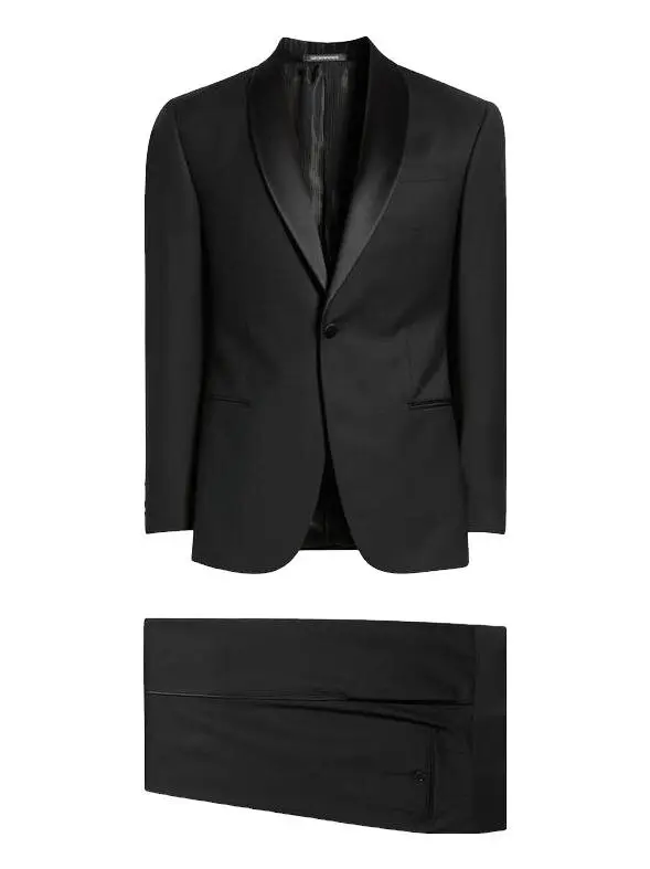 Emporio Armani Shawl Collar Black Wool Tuxedo - Solid Black