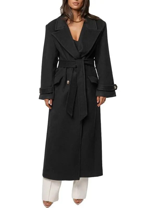 JLUXLABEL Empire Double Breasted Longline Coat - Black