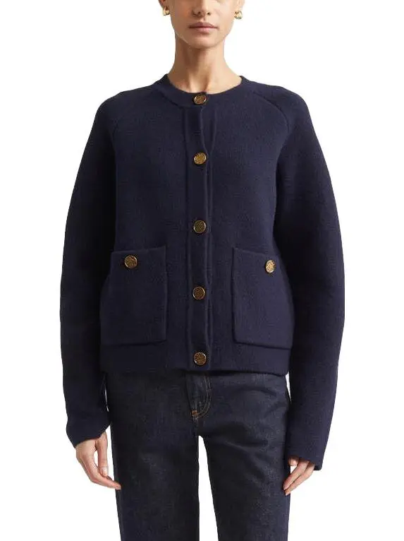 TOTEME Hammered Button Cashmere And Wool Cardigan - Navy