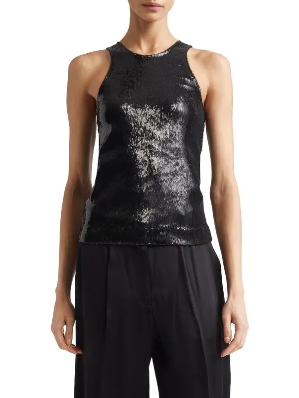 TOTEME Curved Sequin Tank - Black