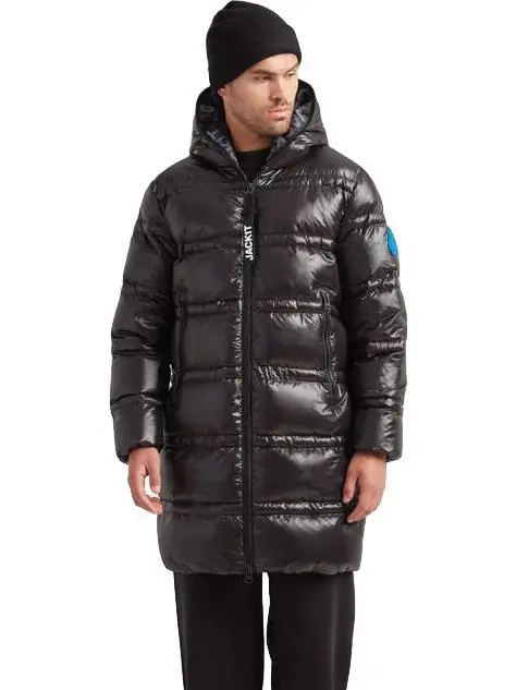 JACK1T R4d Tramline Hooded Long Puffer Coat - Black