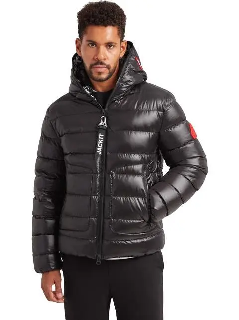 JACK1T R4d Tramline Hooded Puffer Jacket - Black Lux