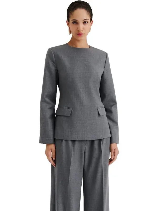 MALINA Athina Tailored Long Sleeve Blouse - Grey