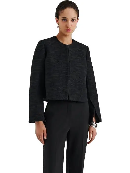 MALINA Ruthie Cropped Boucle Blazer - Black