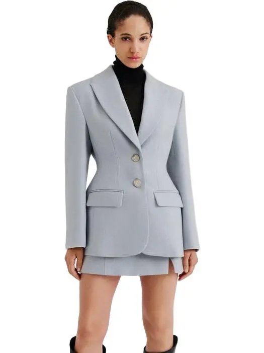MALINA Ella Tailored Peplum Blazer - Blue Fishbone
