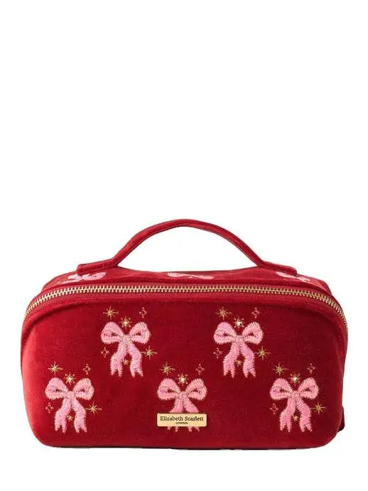 ELIZABETH SCARLETT Dazzling Bows Velvet Open Flat Makeup Bag - Rouge