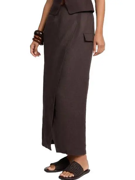 Onia Linen Utility Wrap Maxi Skirt - Espresso