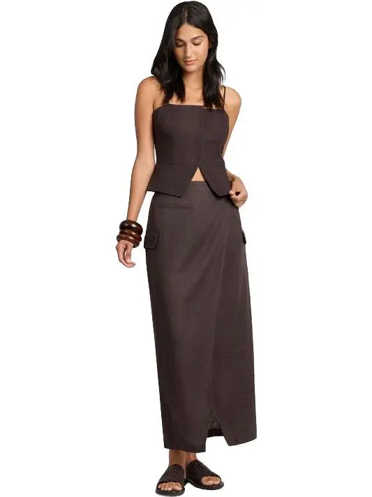 Onia Linen Utility Wrap Maxi Skirt - Espresso