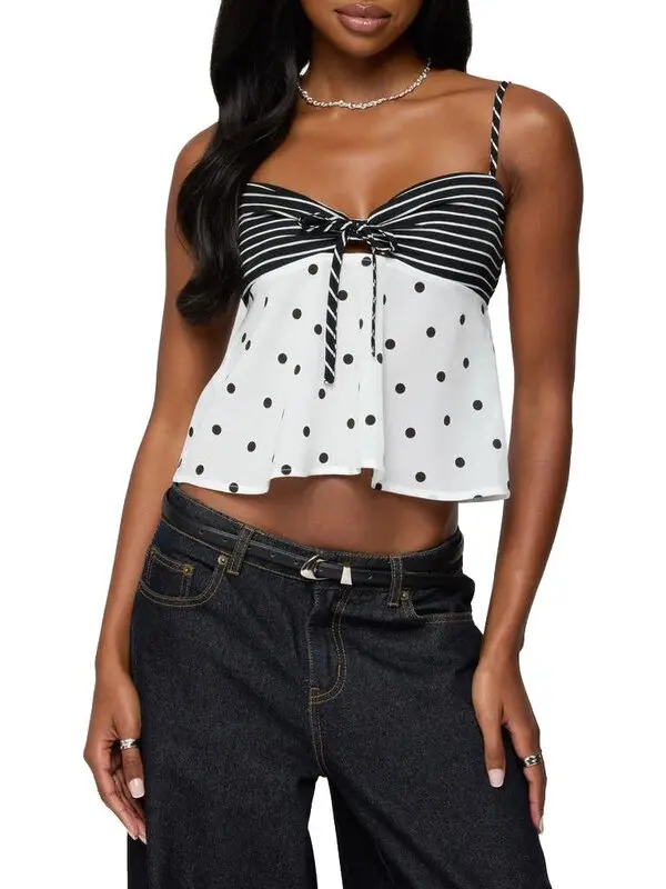 EDIKTED Tilly Mixed Print Cami Top - Black-and-white