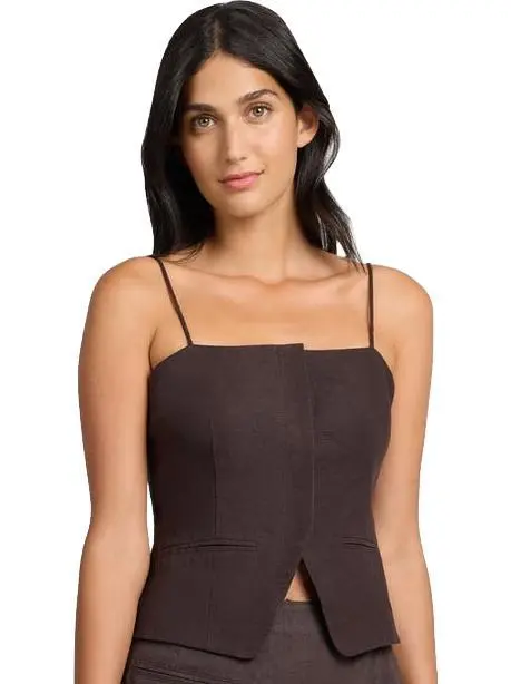 Onia Air Linen Strappy Square Neck Top - Espresso