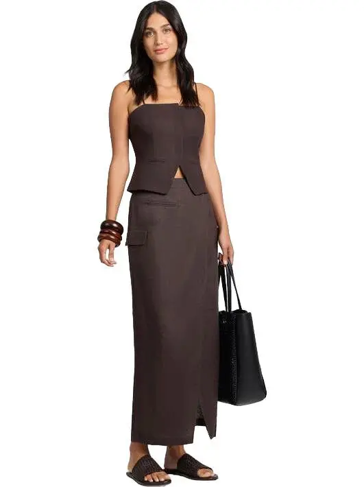 Onia Air Linen Strappy Square Neck Top - Espresso