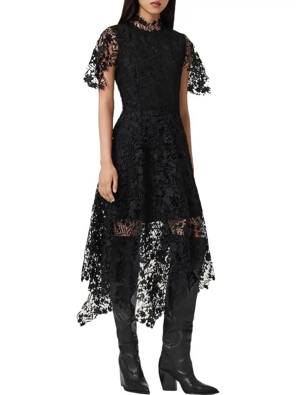 ALLSAINTS Saege Lace Midi Dress - Black