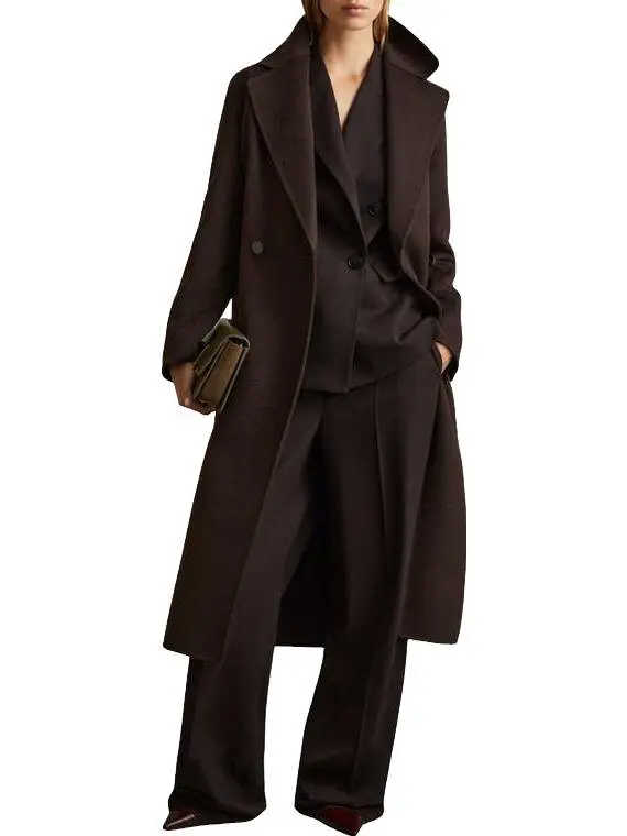 REISS Lucia Belted Wool-blend Coat - Chocolate