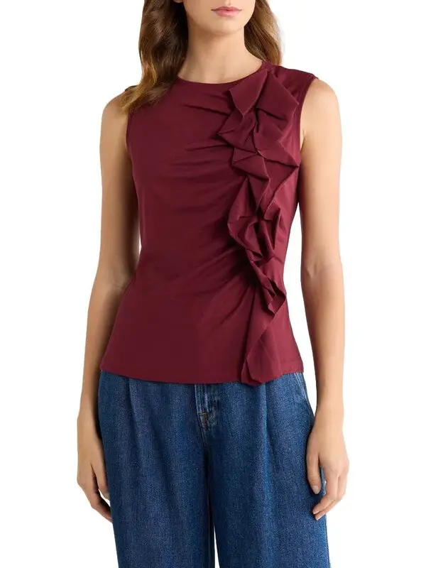 Ulla Johnson Clio Sleeveless Organic Cotton Ruched Top - Claret
