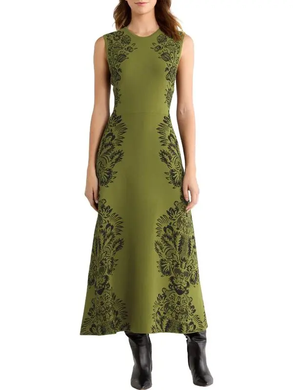 Ulla Johnson Liana Floral Jacquard Knit Midi Dress - Olive