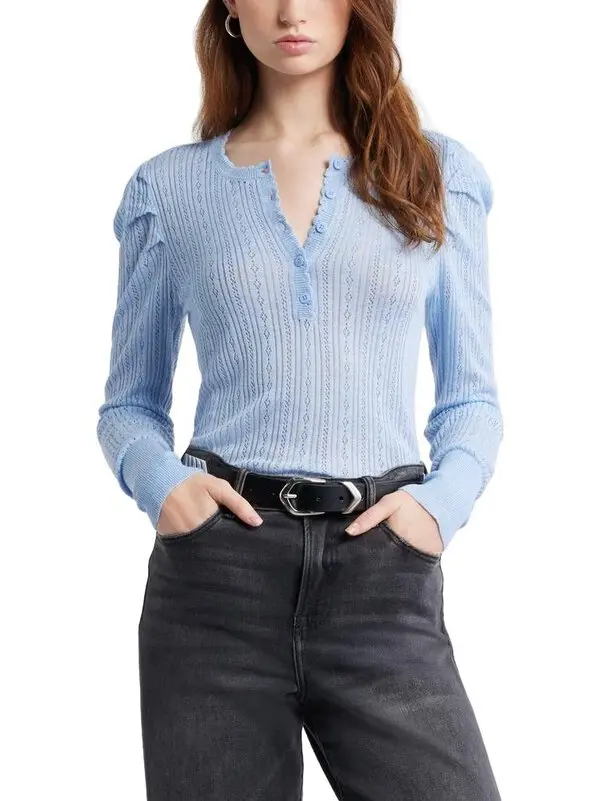 Treasure & Bond Pointelle Henley Sweater - Blue Serenity