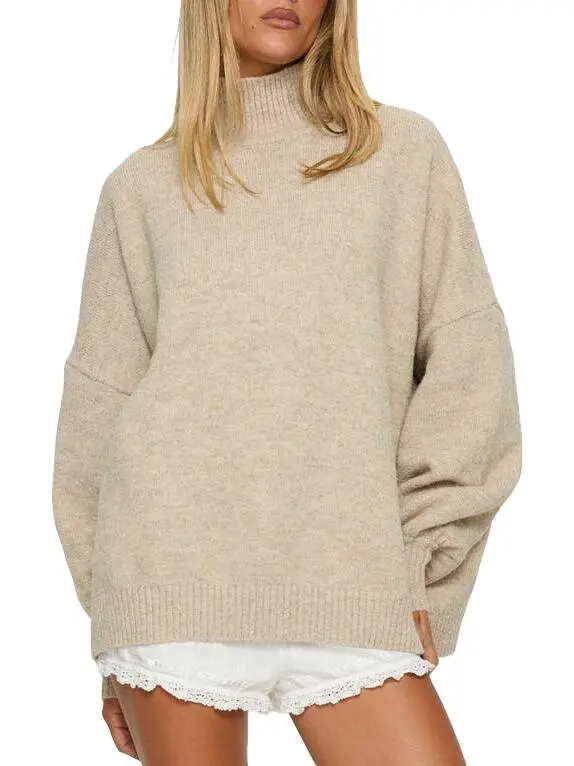 Princess Polly Patrizia Oversized Turtleneck Sweater - Beige