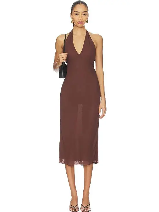 EAVES Via Halter Midi Dress - Brown