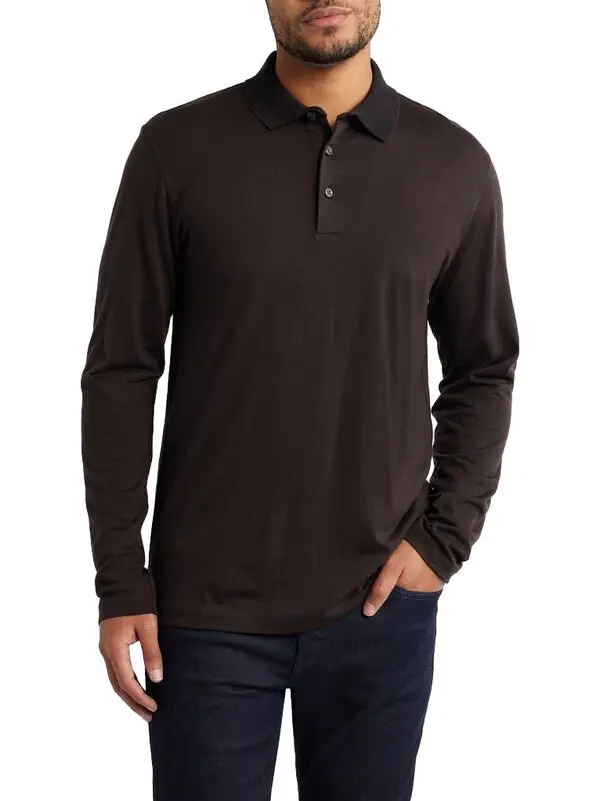 BOSS Pado Long Sleeve Wool Polo - Dark Brown
