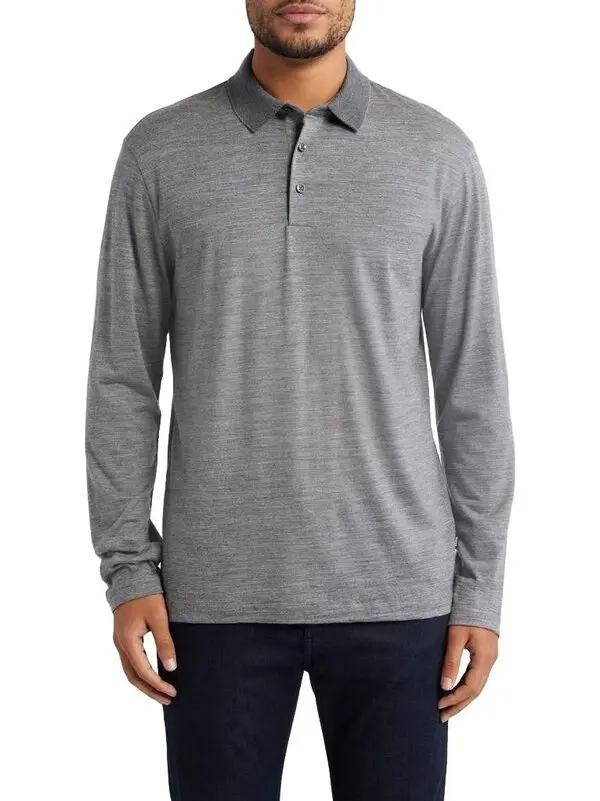 BOSS Pado Long Sleeve Wool Polo - Medium Grey