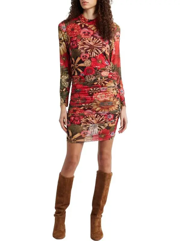 Farm Rio Floral Mesh Mini Dress - Red Multi