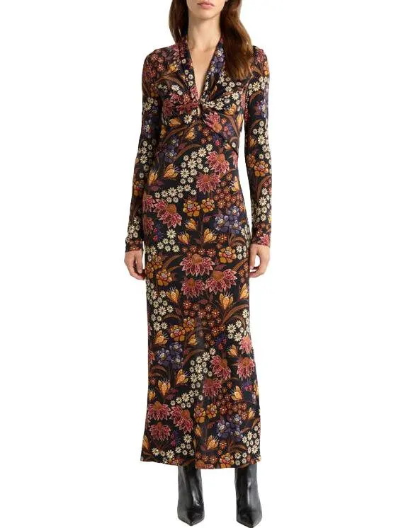 Farm Rio Lili Long Sleeve Floral Maxi Dress - Black