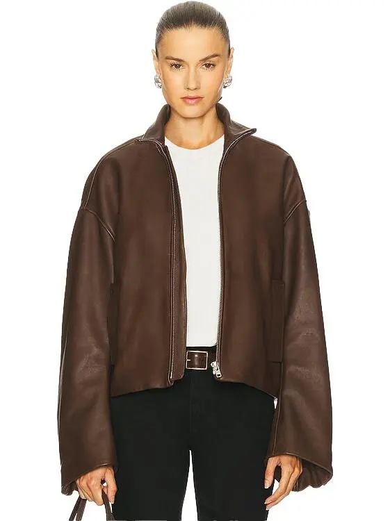 GRLFRND Romy Leather Jacket - Chocolate Brown