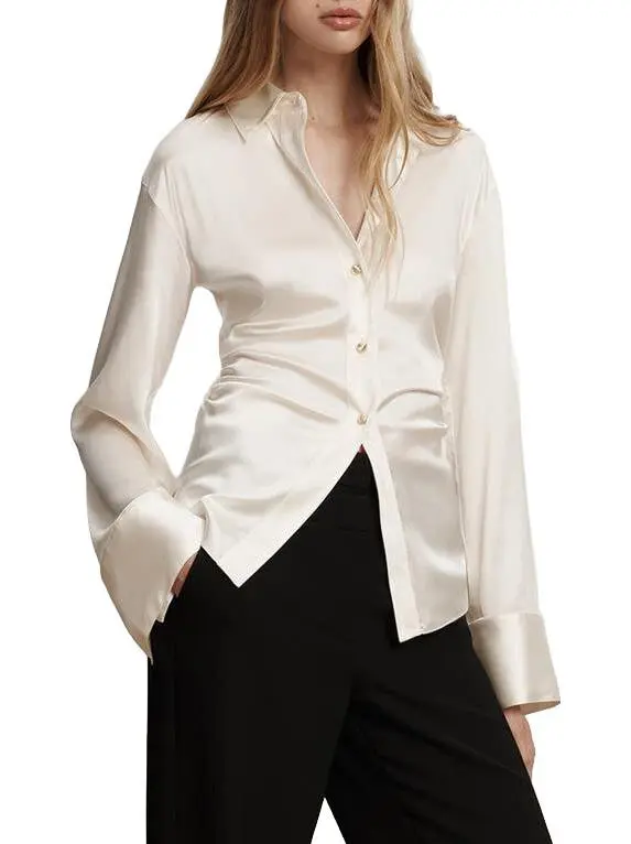 Veronica Beard Shiona Ruched Silk-blend Shirt - Dove
