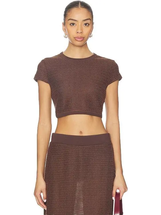 Simkhai Lidie Short Sleeve Top - Chocolate