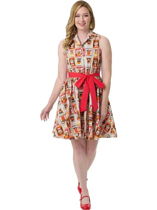 SMAK PARLOUR Sleeveless Flare Dress - Red Cats