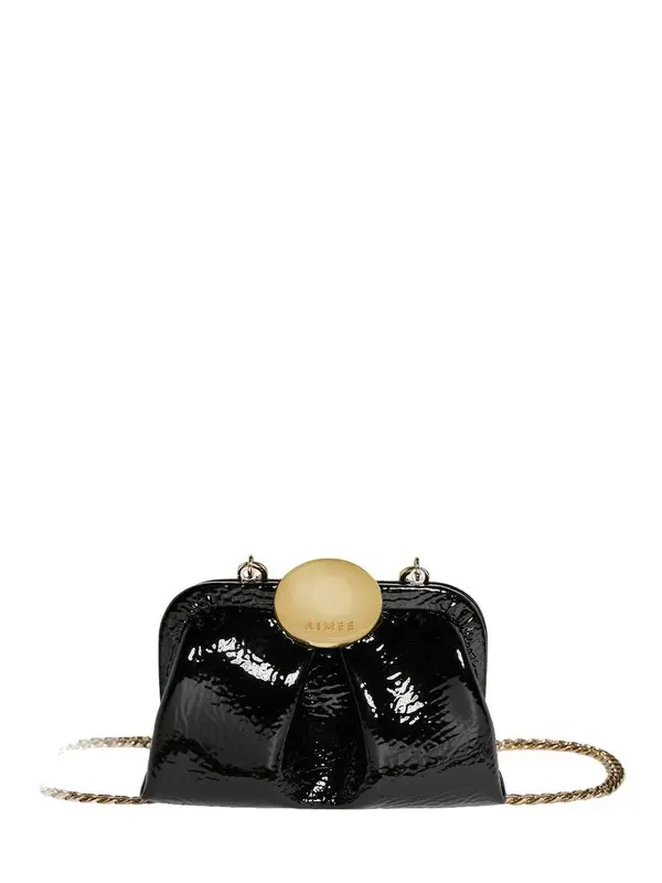 AIMEE Mini Full Circle Leather Crossbody Clutch - Black Crinkle Patent