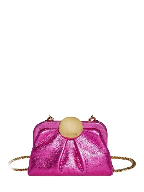 AIMEE Mini Full Circle Leather Crossbody Clutch - Metallic Power Pink