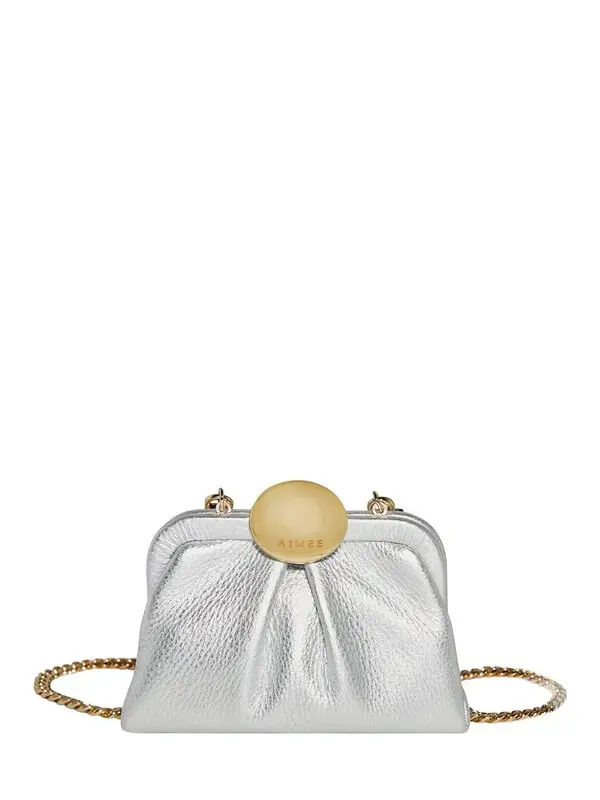 AIMEE Mini Full Circle Leather Crossbody Clutch - Metallic Silver