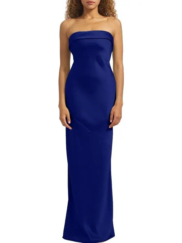Amsale Strapless Bias-cut Gown - Cobalt