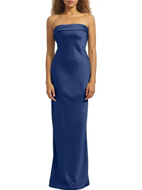Amsale Strapless Bias-cut Gown - French-blue
