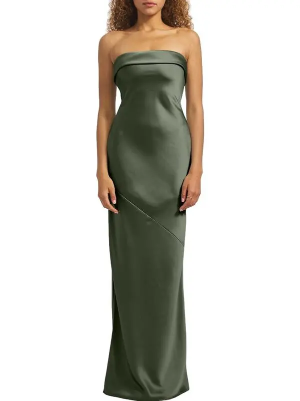 Amsale Strapless Bias-cut Gown - Olive