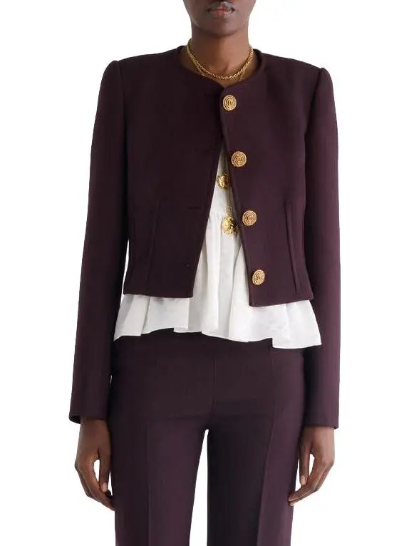 Chloé Collarless Wool Crêpe Crop Jacket - Obscure Purple