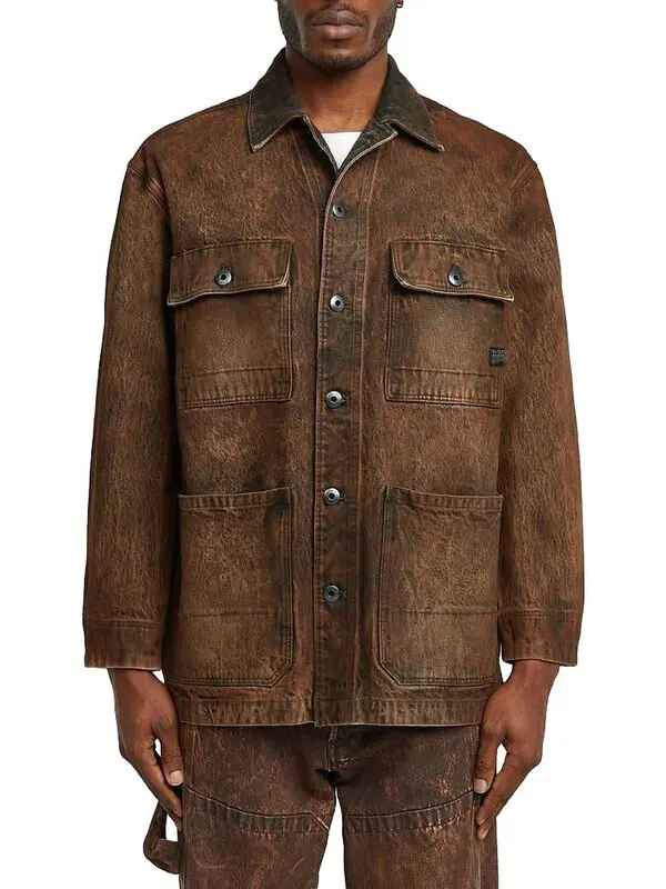 G-star Raw Leather Effect Cotton Denim Chore Jacket - Faded Cognac Skin