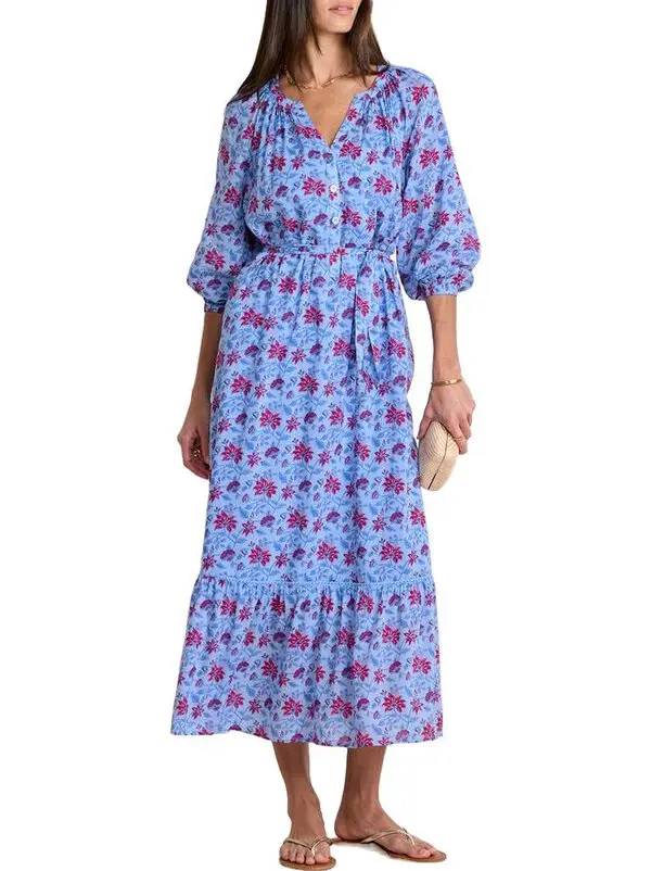 Vineyard Vines Floral Long Sleeve Cotton Blend Midi Dress - Floral Serenity Blue