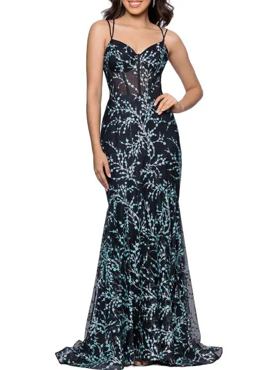 BLONDIE NITES Caviar Glitter Body-con Gown - Black/aqua