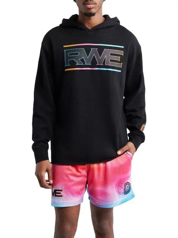 OVERTIME Elite Rwe Oversize Raw Edge Tie Dye Logo Hoodie - Black