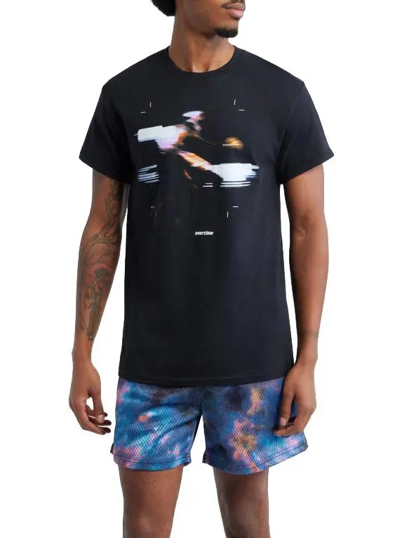 OVERTIME Motion Blur Cotton Graphic T-shirt - Black