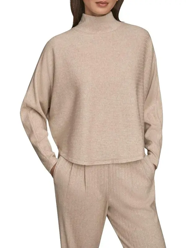 Donna Karan New York Relaxed Mock-neck Sweater - Light Fawn Heather