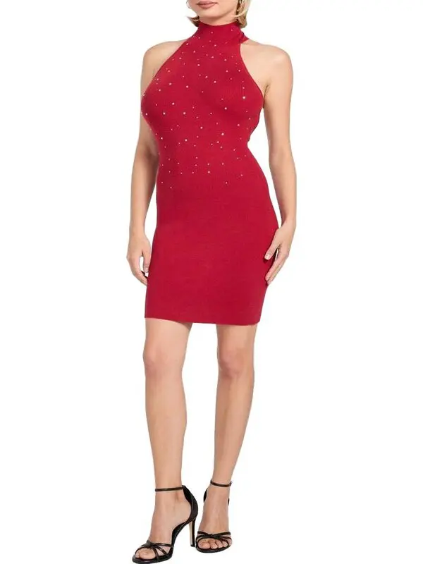 Guess Rhinestone Halter Cocktail Dress - Red