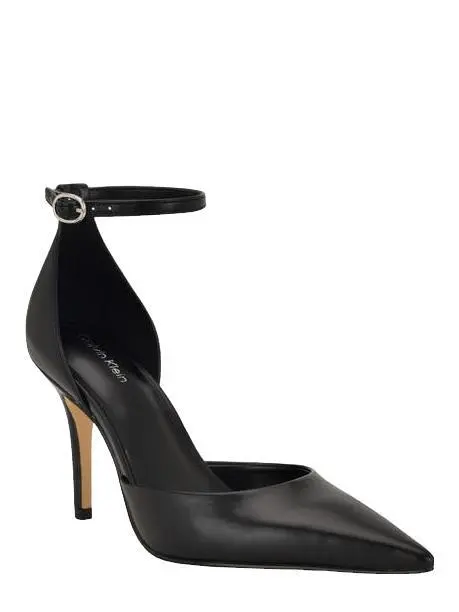 Calvin Klein Ankle Strap Pointed Toe Pumps - Black