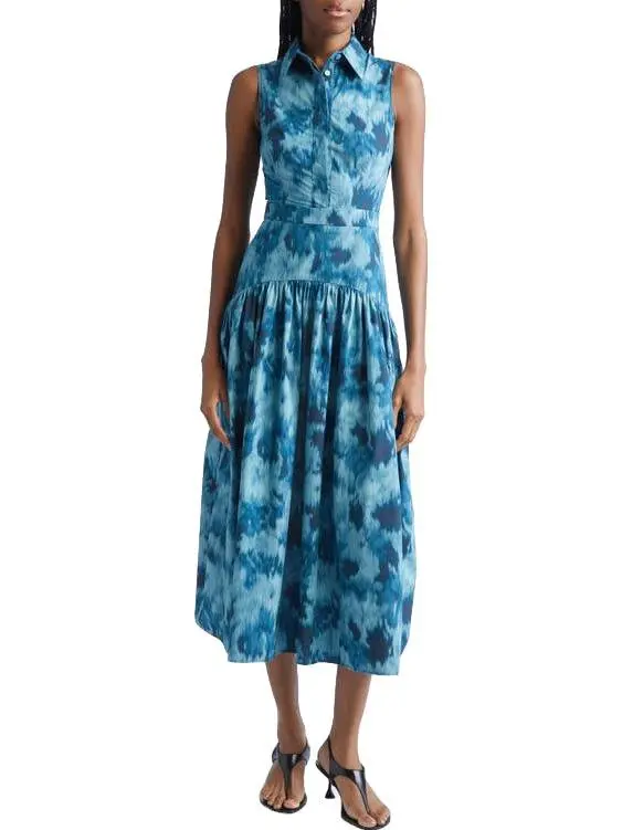 Michael Kors Floral Ikat Print Midi Shirtdress - Seaglass Multi