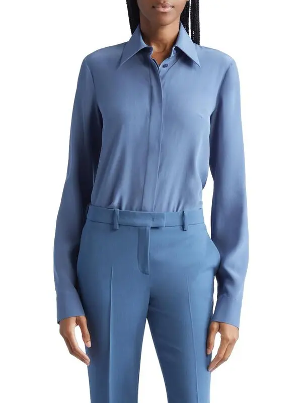 Michael Kors Hansen Silk Crêpe De Chine Shirt - Steel