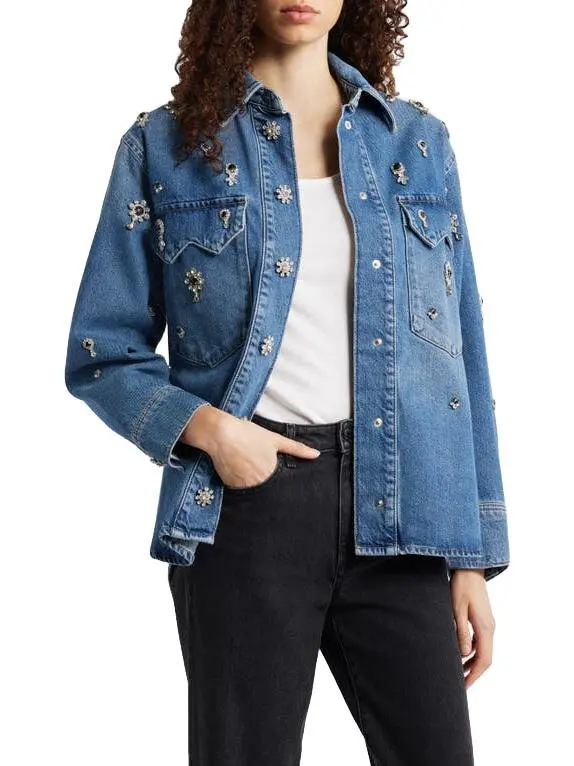 ALLSAINTS Enna Embellished Denim Shirt - Vintage Indigo