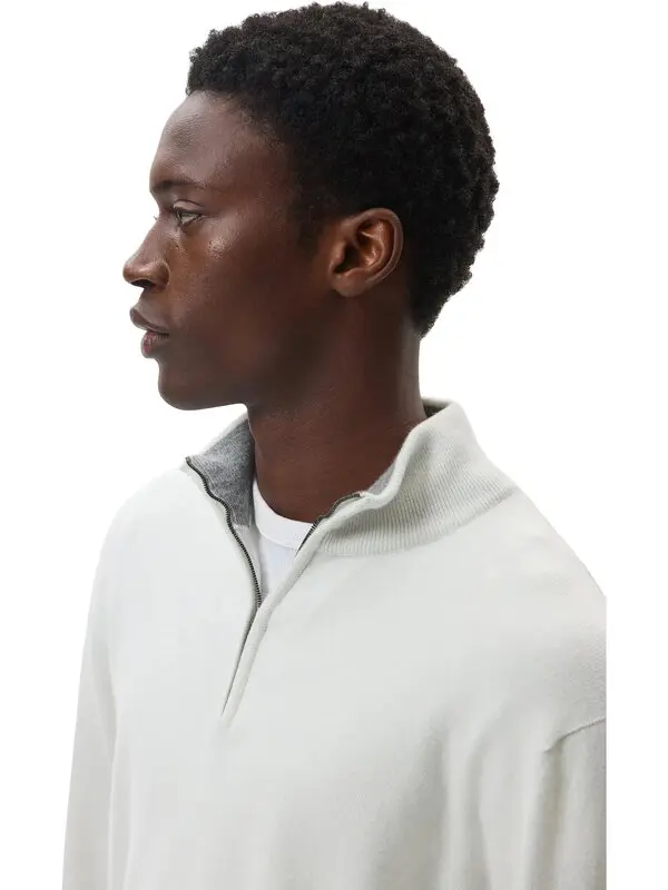 Johnstons Of Elgin Contrast Trim Cashmere Zip Neck Jumper - White
